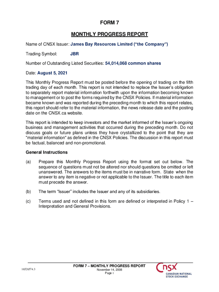 Fillable Online MONTHLY PROGRESS REPORT - webfiles.thecse.com Fax Email Print - pdfFiller