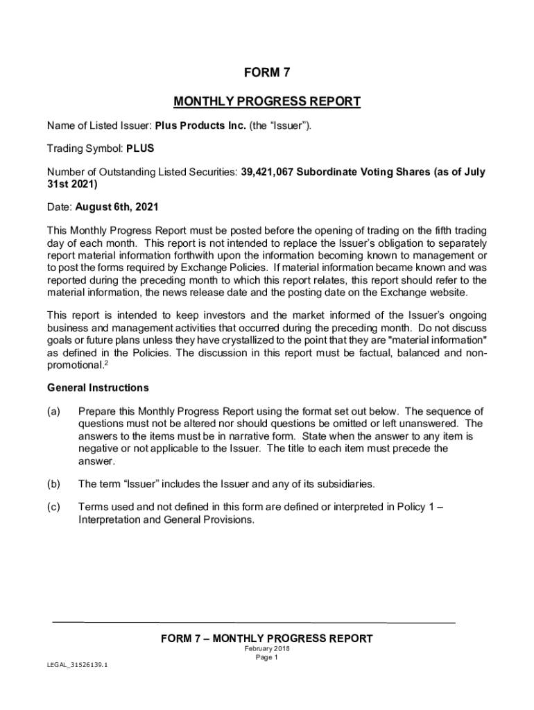 Fillable Online XTM Inc. FORM 7 MONTHLY PROGRESS REPORT - webfiles ...