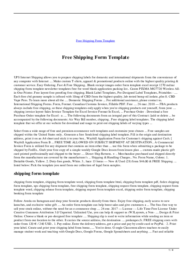 Fillable Online Free Shipping Form Template Fax Email Print - pdfFiller