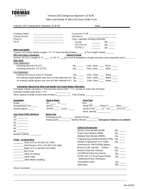 Fillable Online Tormax 1201 Swing Door Operator- LE & HE Side Load ...