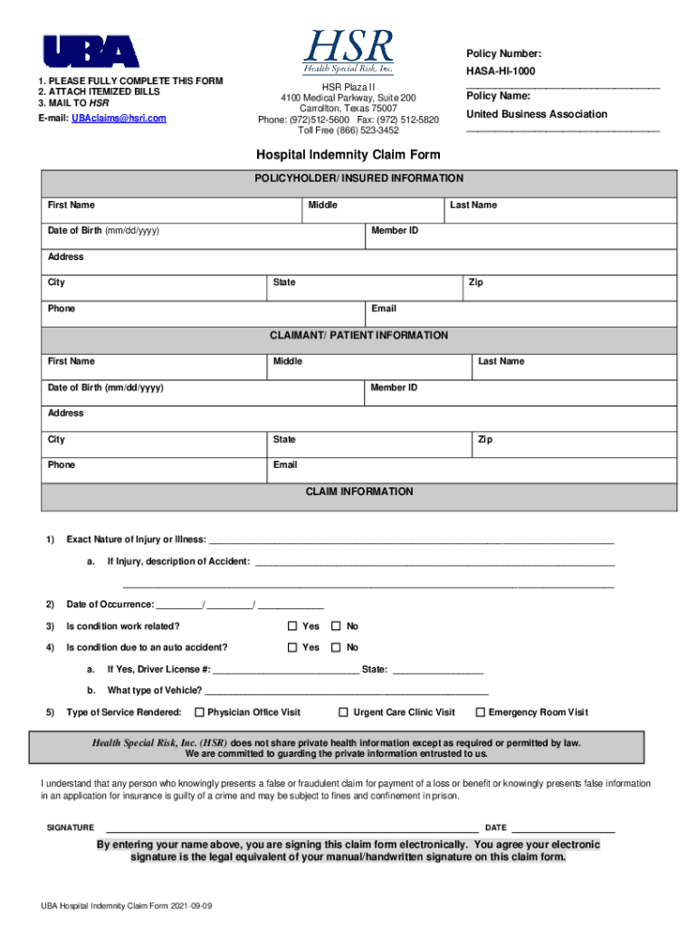 Fillable Online 1. PLEASE FULLY COMPLETE THIS FORM HSR Plaza II Policy ...