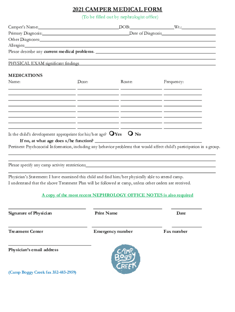 Fillable Online 2021 CAMPER MEDICAL FORM Fax Email Print - pdfFiller