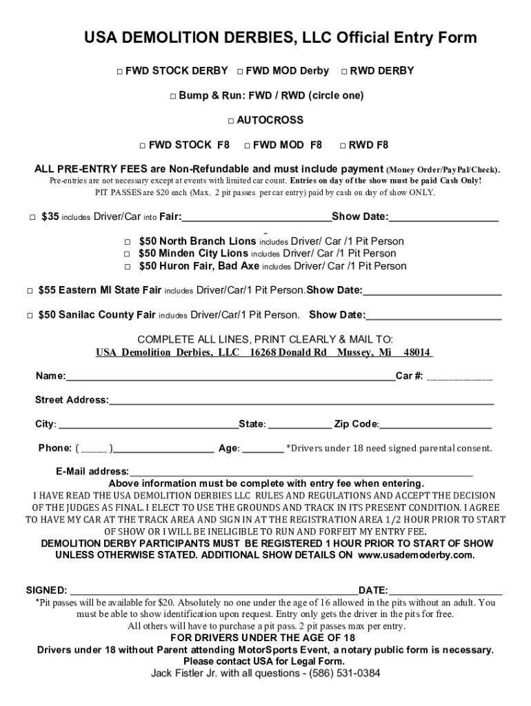 Fillable Online USA ENTRY FORM Fax Email Print - pdfFiller