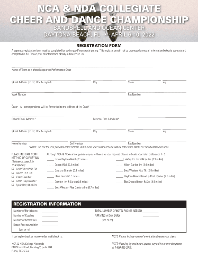 Fillable Online nca & nda collegiate cheer and dance championship AWS ...