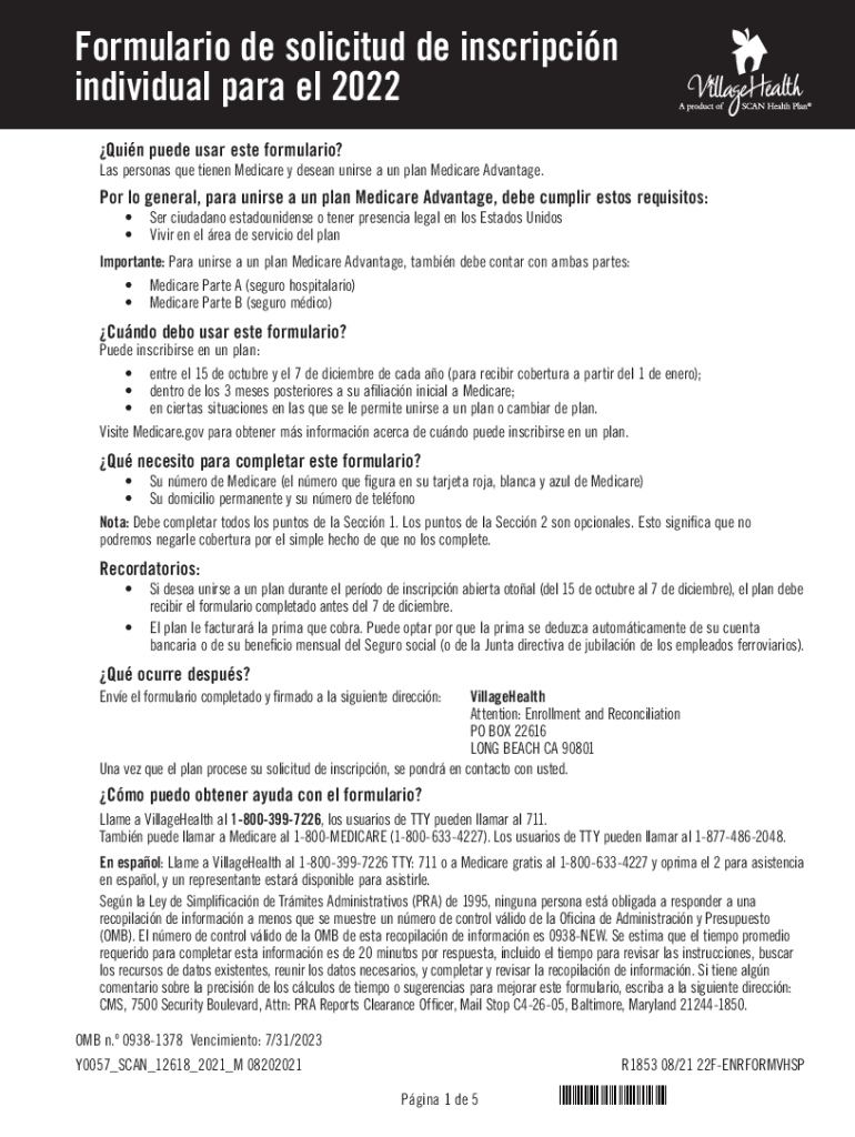 Fillable Online Formulario de solicitud de inscripcin individual para ...