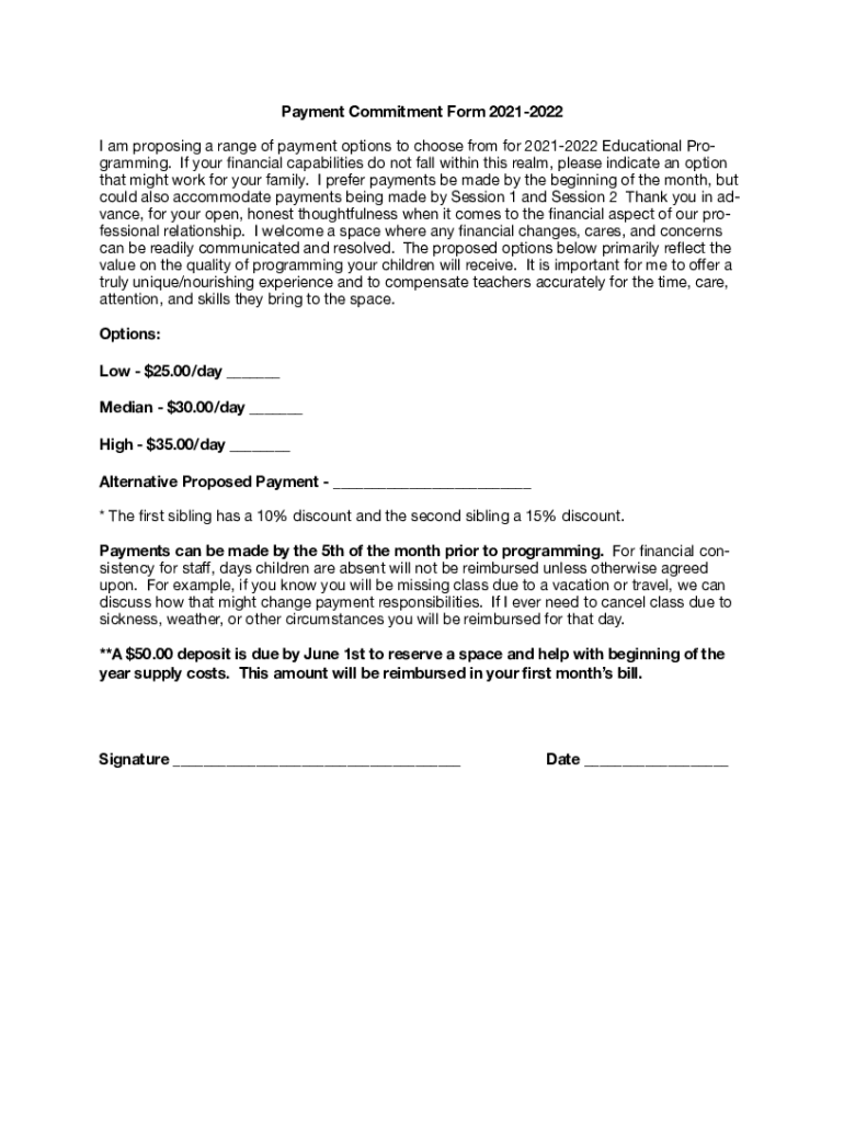Fillable Online Payment Commitment Form 2021-2022 Fax Email Print ...