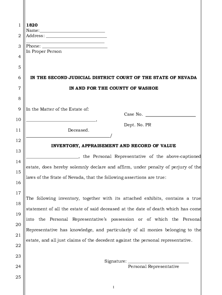 Fillable Online Inventory List For Probate Court Real Estate Fax Email ...