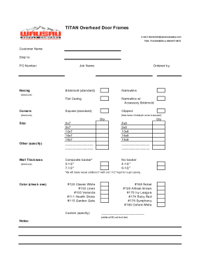 Fillable Online Titan Overhead Door Frame Order Form.XLS-Compatibility Mode Fax Email Print ...