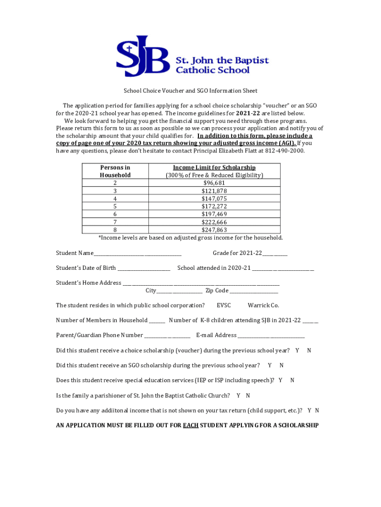 Fillable Online UPDATED 21-22 School Choice Voucher and SGO Information ...