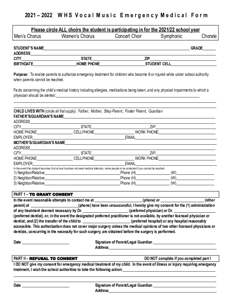 Fillable Online Emergency Medical Form 21-22 Fax Email Print - pdfFiller