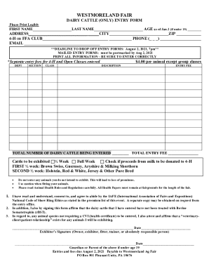Fillable Online Dairy Cattle Entry Form 2021 Fax Email Print - pdfFiller