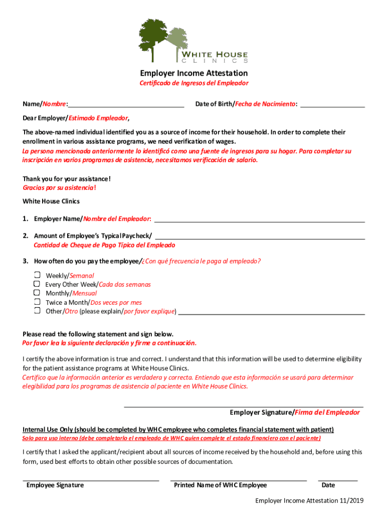 Fillable Online Sliding Fee Employer Income Declaration Form - English ...