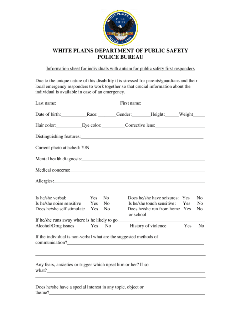 Fillable Online Autism Information Sheet. PD Forms Fax Email Print - pdfFiller