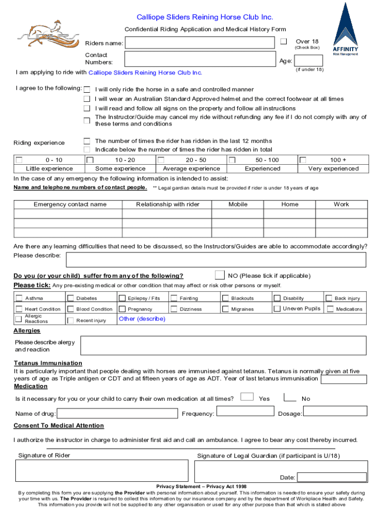 Fillable Online Calliope Sliders Reining Horse Club Inc. Fax Email ...