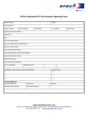 Fillable Online DTDC Account Opening Form 7 Days.doc Fax Email Print ...