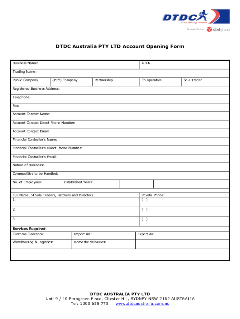 Fillable Online DTDC Account Opening Form 7 Days.doc Fax Email Print ...