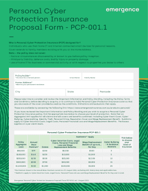 Fillable Online Personal Cyber Protection Insurance Proposal Form - PCP ...