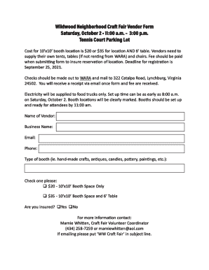 Fillable Online WARA Craft Fair Vendor Form Fax Email Print - pdfFiller