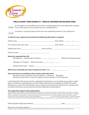 Fillable Online FMLA & SHORT TERM DISABILITY - MEDICAL INFORMATION ...