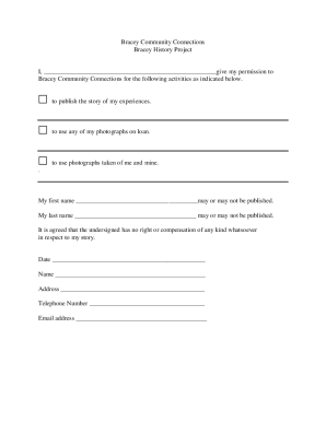 Fillable Online Bracey Community Connections Bracey History Project Fax ...