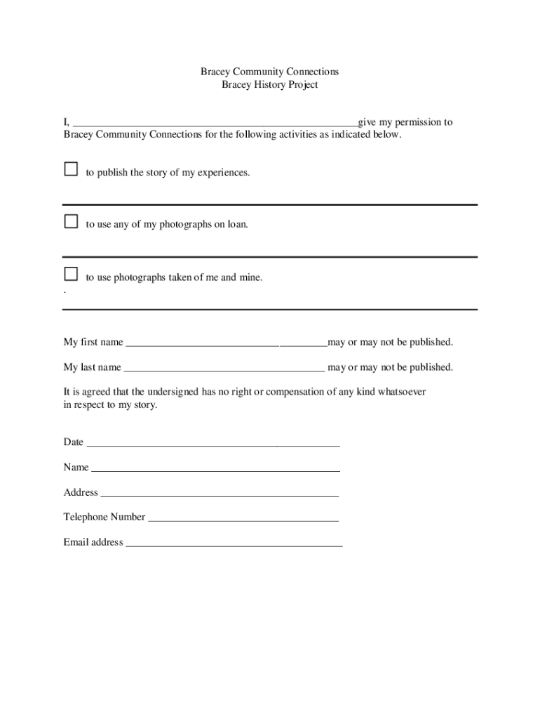 Fillable Online Bracey Community Connections Bracey History Project Fax Email Print - pdfFiller
