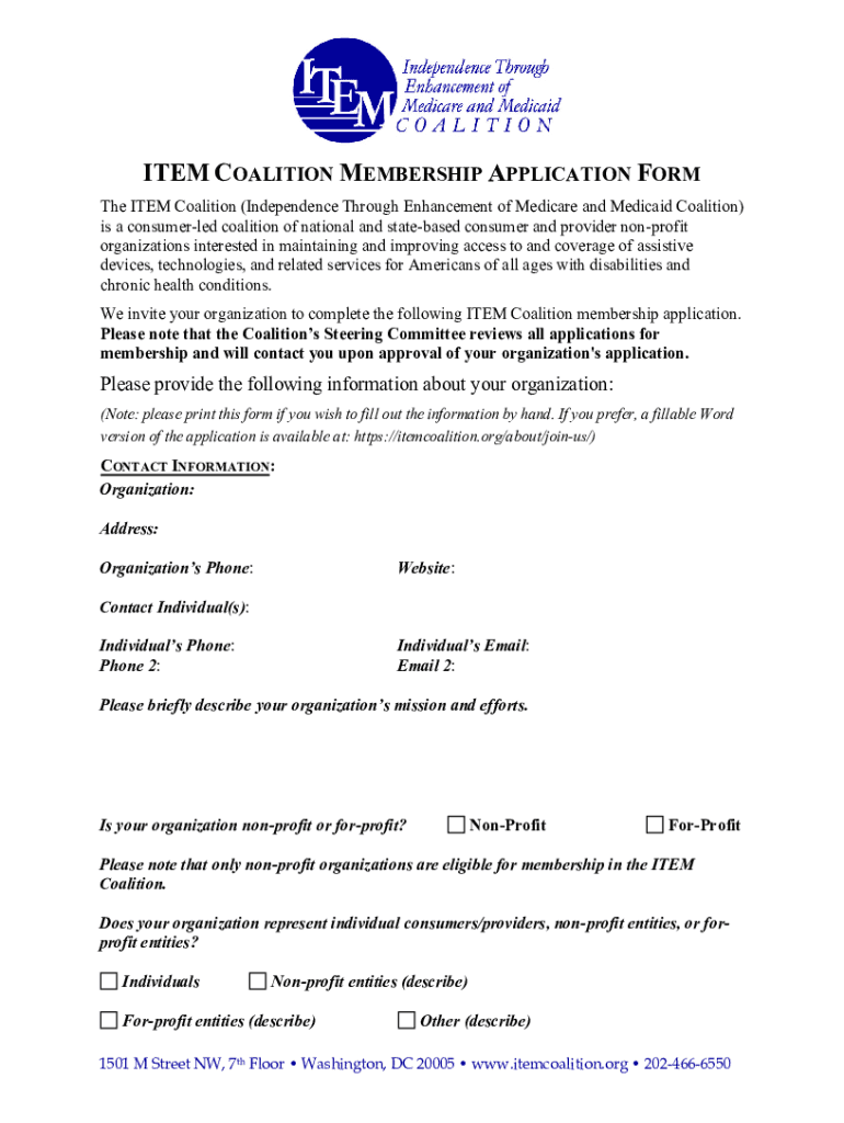 Fillable Online ITEM Coalition Membership Application Form 2021 ...