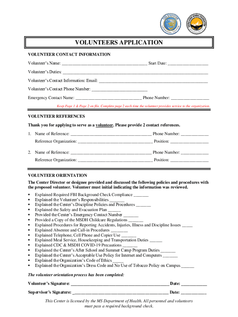 Fillable Online VOLUNTEERS APPLICATION Fax Email Print - pdfFiller