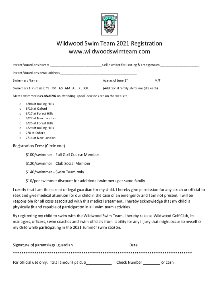 Fillable Online Fillable Online 2012 Waters Landing Thunder Swim Team Fax Email Print