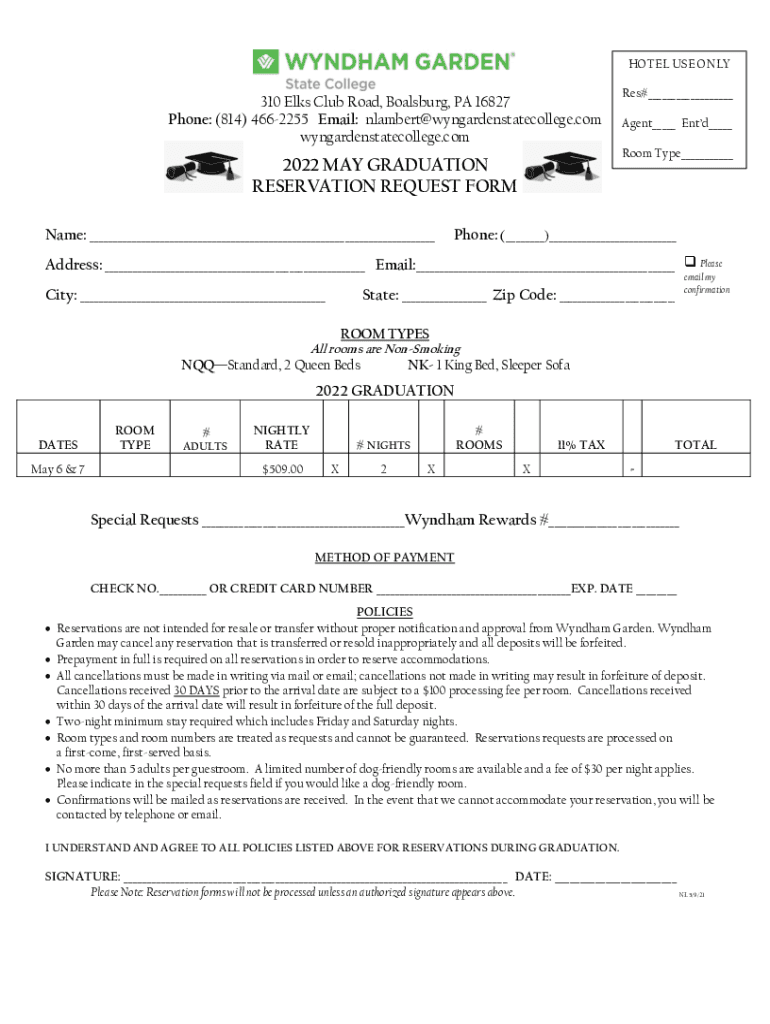 Fillable Online Fillable Online 2020 MAY GRADUATION RESERVATION REQUEST ...