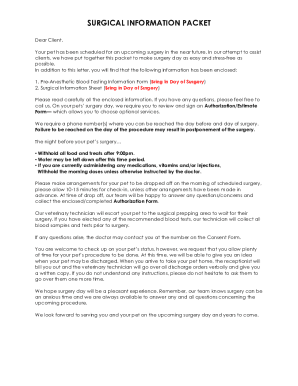 Fillable Online SURGICAL INFORMATION PACKET - xroadsvets.com Fax Email ...