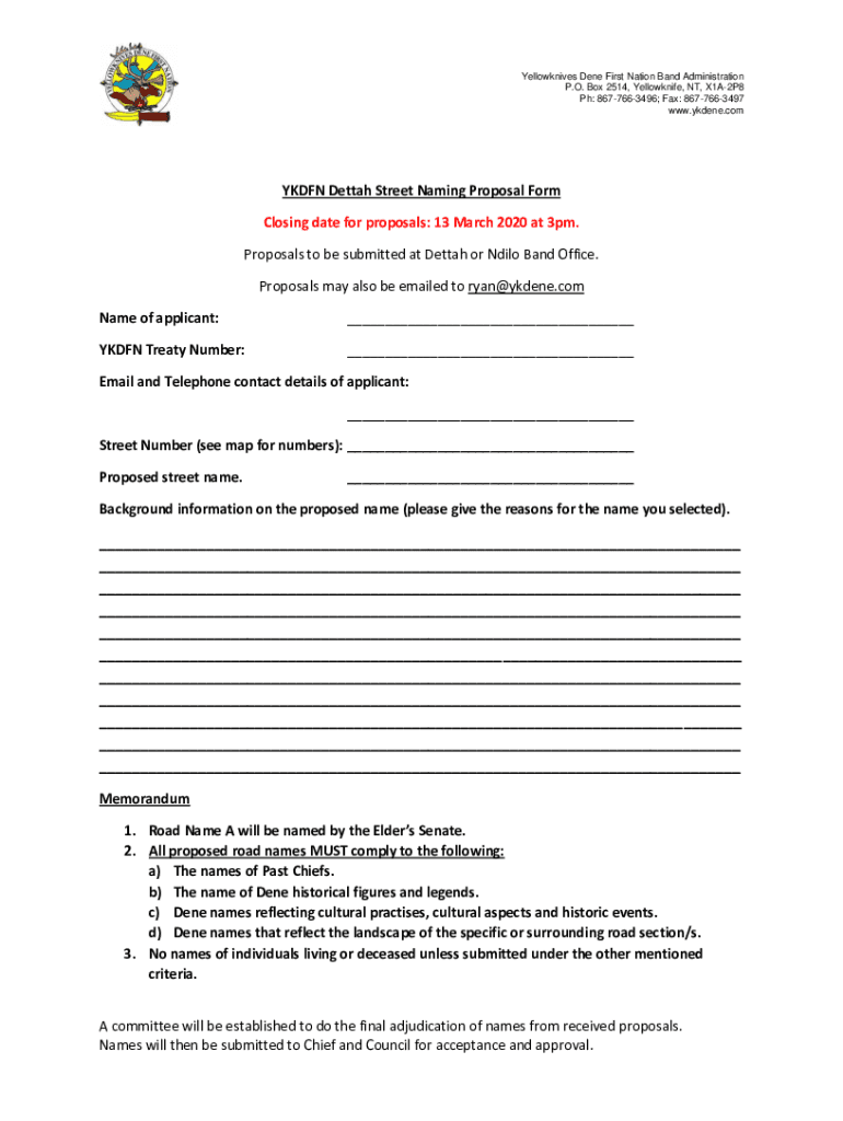 Fillable Online Yellowknives Dene First Nation P.O. Box 2514 Dettah Fax ...
