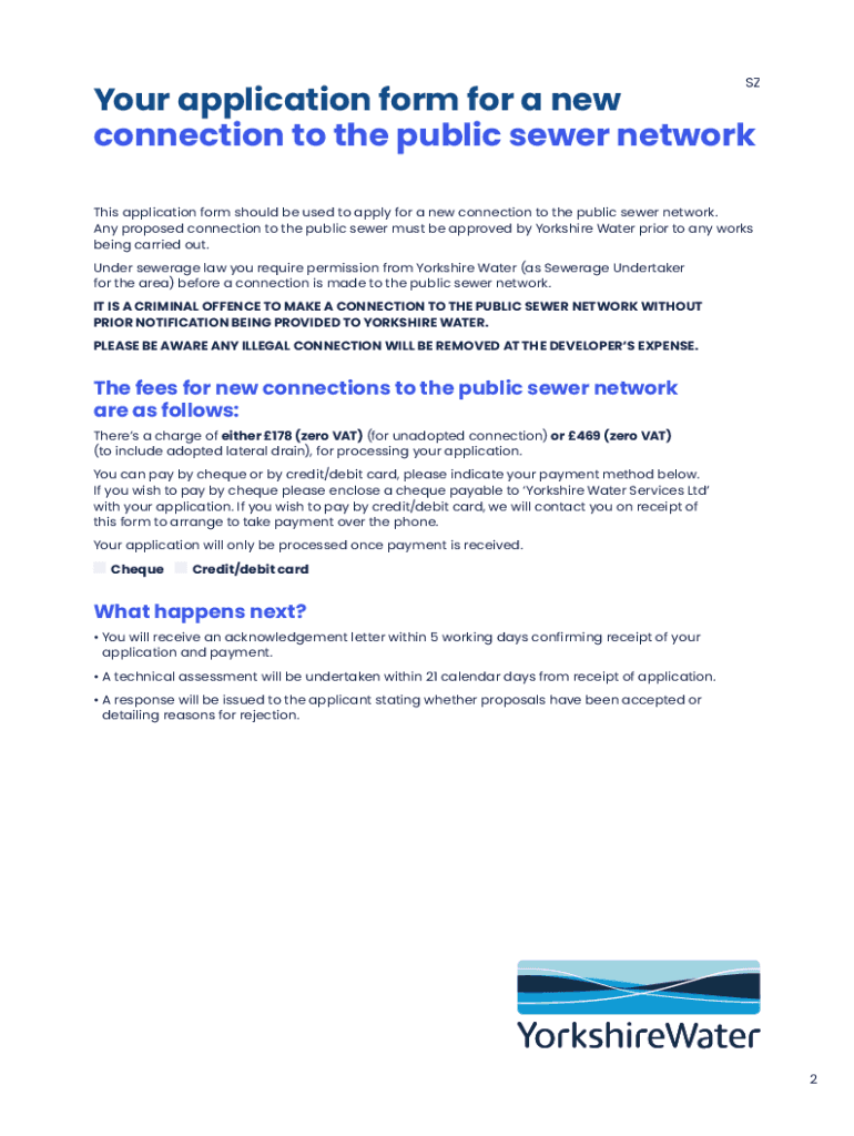 Fillable Online Yorkshire Water Application for a new connection to the ...