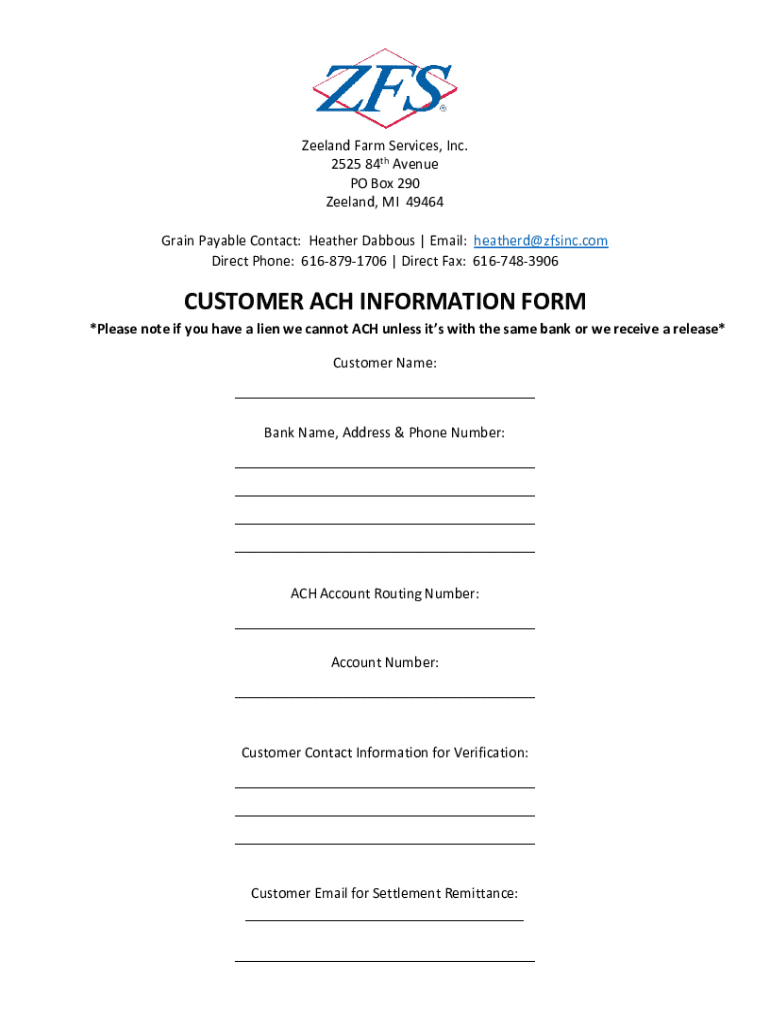Fillable Online ZFS ACH information form Fax Email Print - pdfFiller
