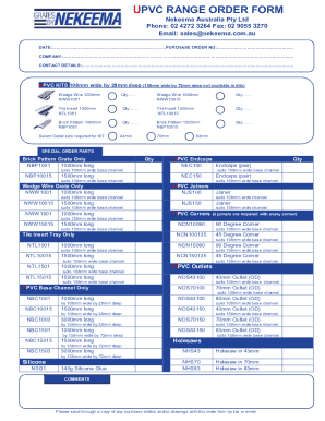 Fillable Online UPVC RANGE ORDER FORM - gratesbynekeema.com.au Fax ...