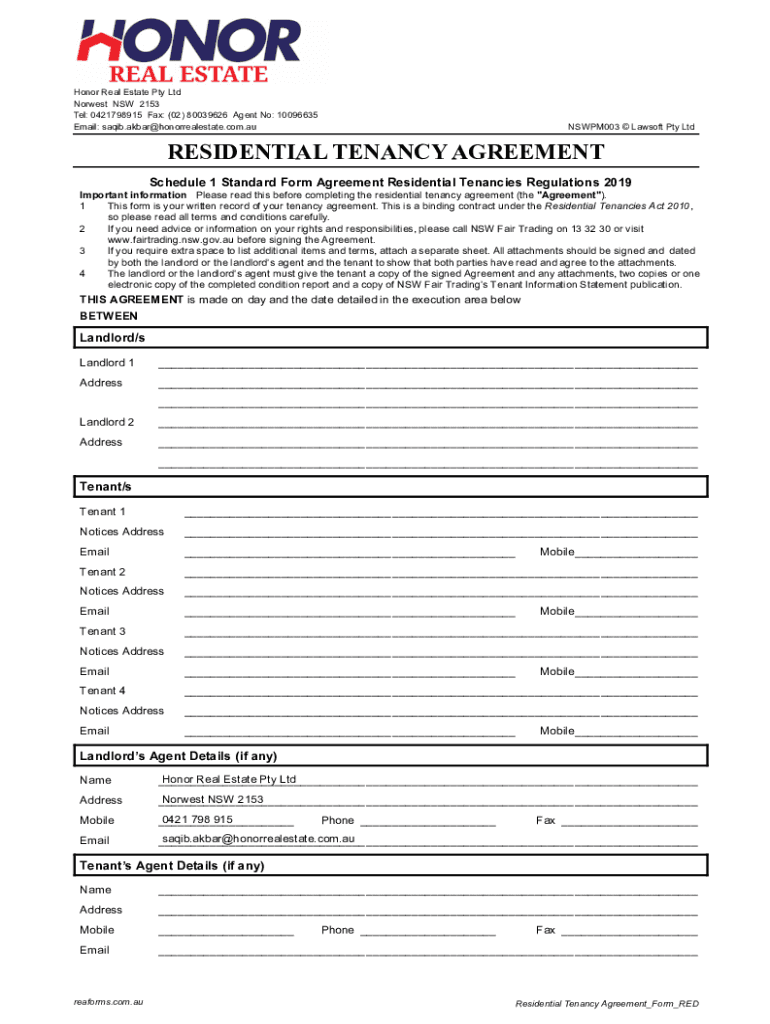 Fillable Online Residential Tenancy Agreement Fillable Form Fax Email ...