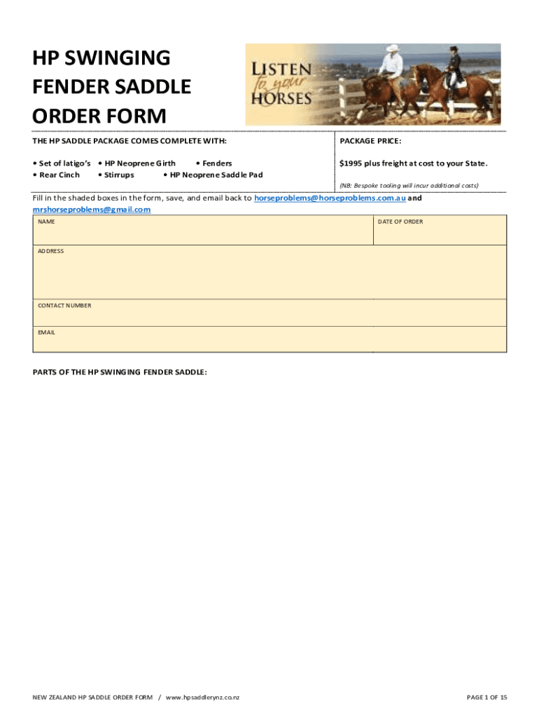 Fillable Online HP SWINGING FENDER SADDLE ORDER FORM Fax Email Print ...