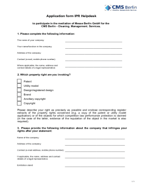 Fillable Online Application form IPR Helpdesk - CMS Berlin Fax Email ...
