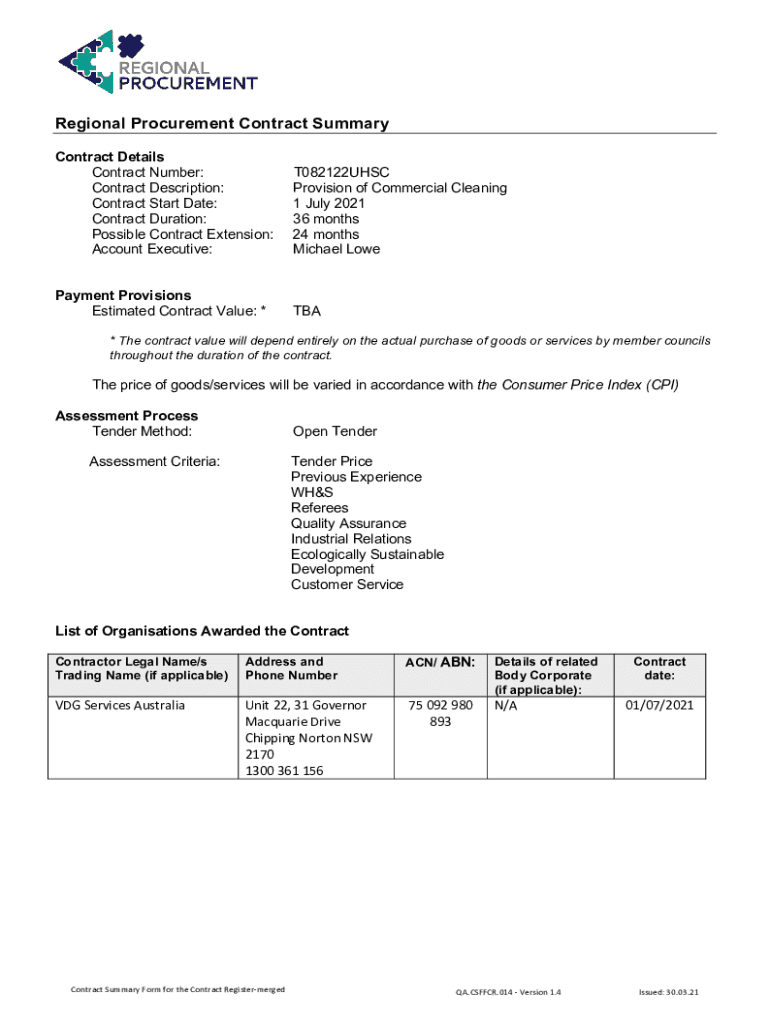 Fillable Online T082122UHSC Contract Summary Form (for Contracts ...