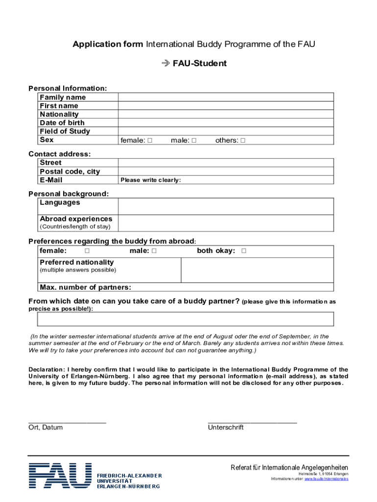 Fillable Online Application form International Buddy Programme of the ...