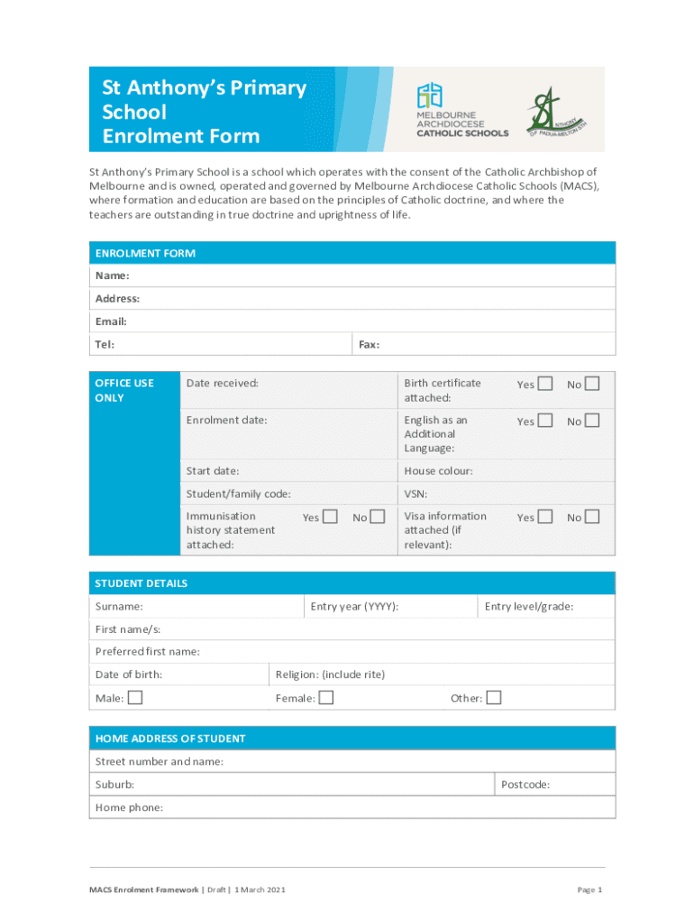 Fillable Online Fill - Free fillable STUDENT ENROLMENT APPLICATION FORM ...