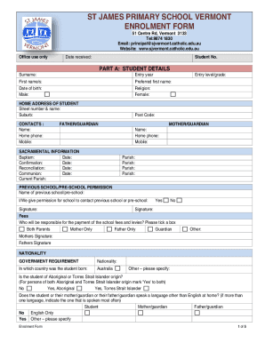 Fillable Online sjvermont catholic edu School Enrolment Form - St James Primary School, Vermont ...