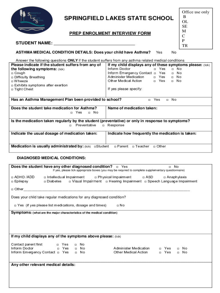 Fillable Online springfieldlakesss eq edu SPRINGFIELD LAKES STATE ...