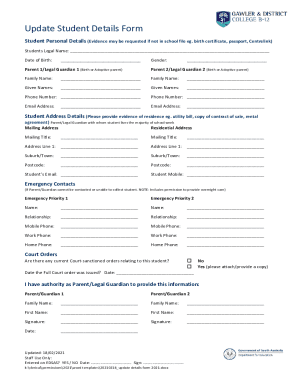 Fillable Online Update Student Details Form - Gawler and District ...