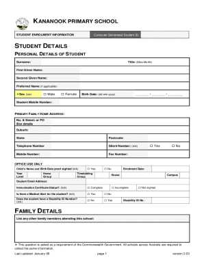 Fillable Online Student Enrolment Form - nobleparkps.vic.edu.au Fax ...