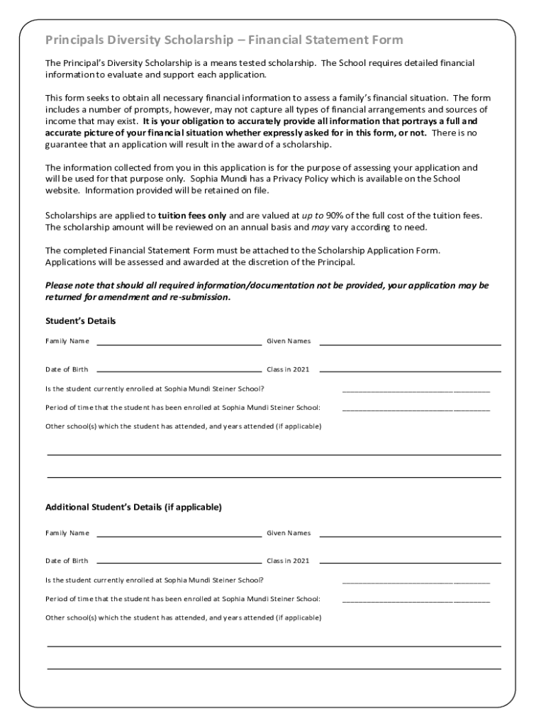 Fillable Online Principals Diversity Scholarship Financial Statement ...