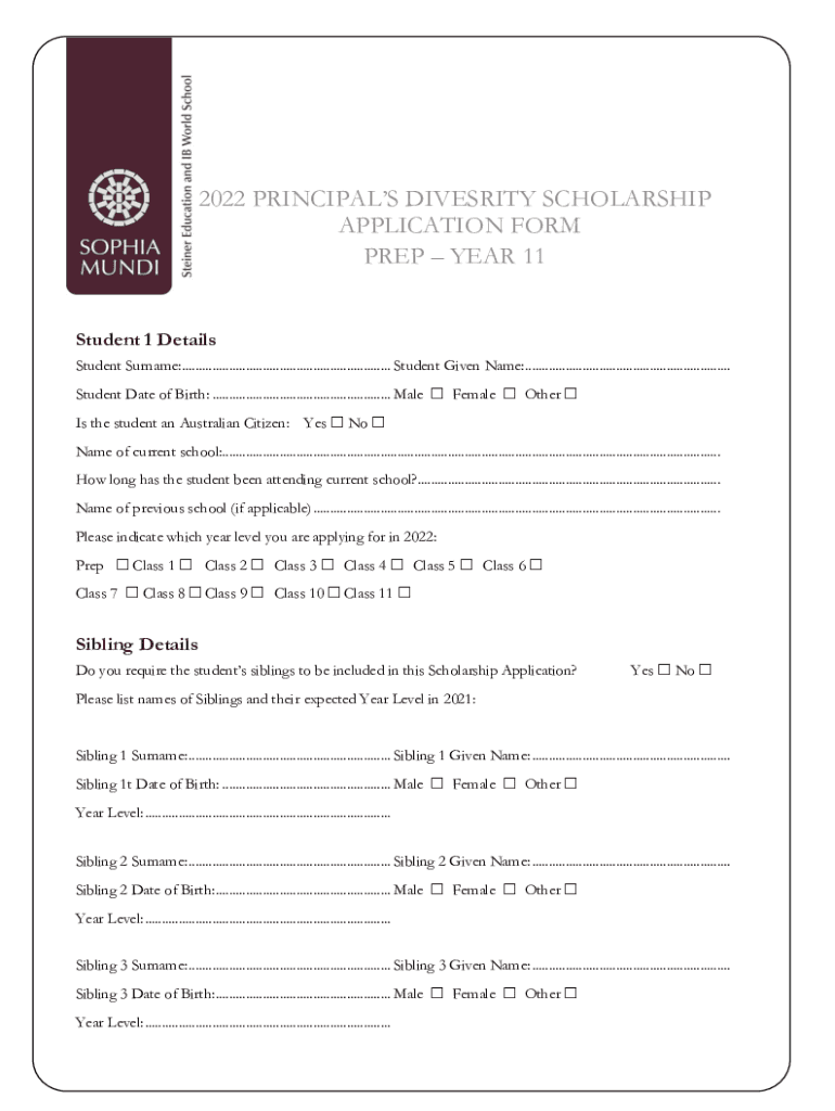 Fillable Online 2022 PRINCIPALS DIVESRITY SCHOLARSHIP APPLICATION FORM ... Fax Email Print ...