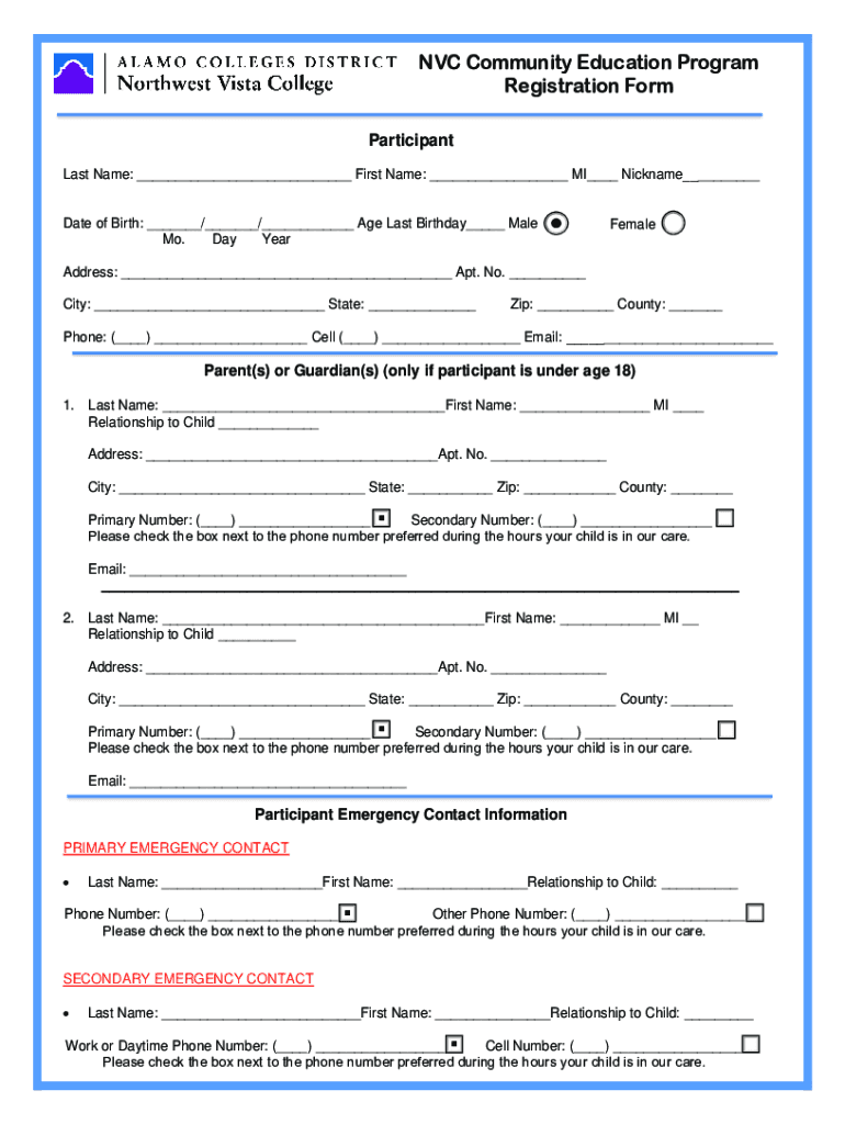 Fillable Online NVC Community Education Program Registration Form ...
