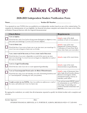 Fillable Online 2020-2021 Independent Student Verification Form Fax ...