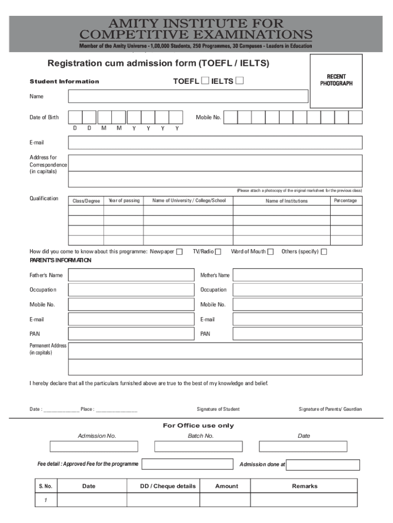 Fillable Online Fillable Online amity REGISTRATION CUM ADMISSION FORM ...