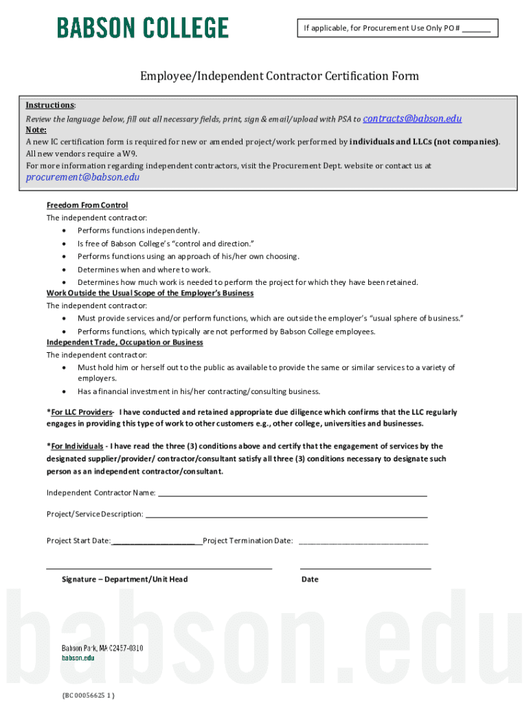 Fillable Online Employee/Independent Contractor Certification Form Fax ...